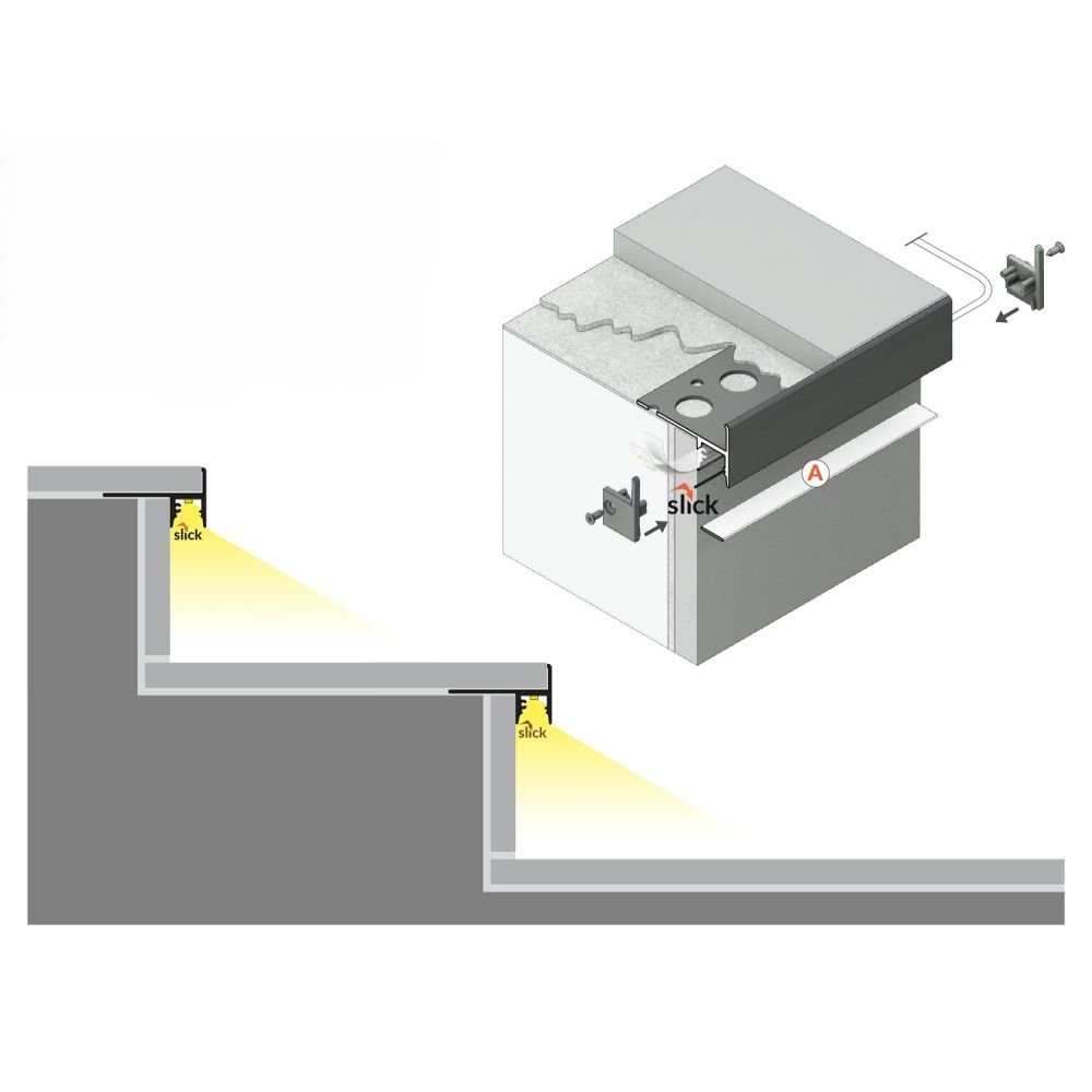 Profilé pour éclairage d'escalier LED pour carrelage